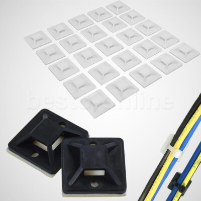 Self Adhesive Cable Wire Tie Mounts Clips Cord Square Sticky Base Pad ...
