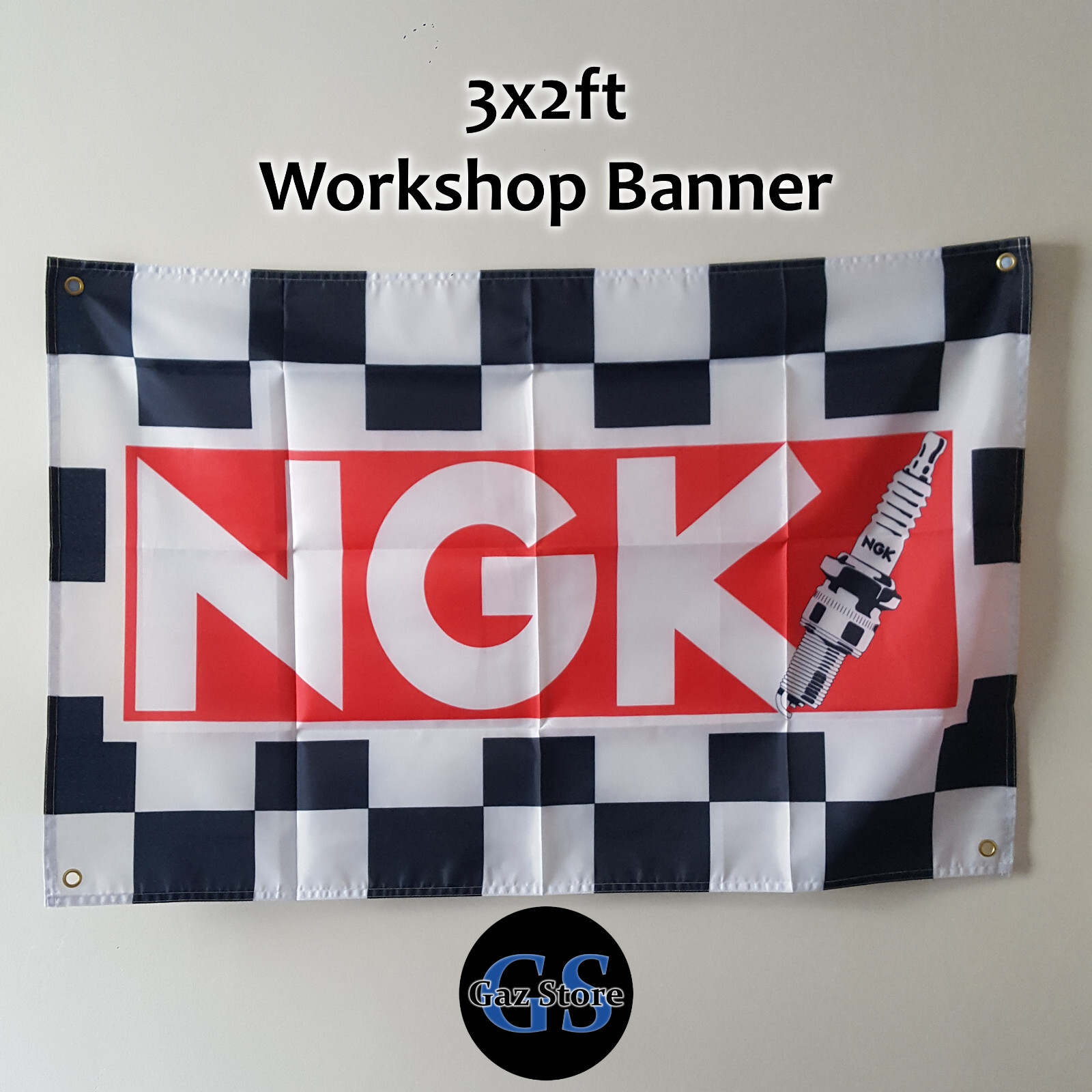 Like NGK Spark Plugs Chequered Garage Workshop Flag Banner Car Home ...