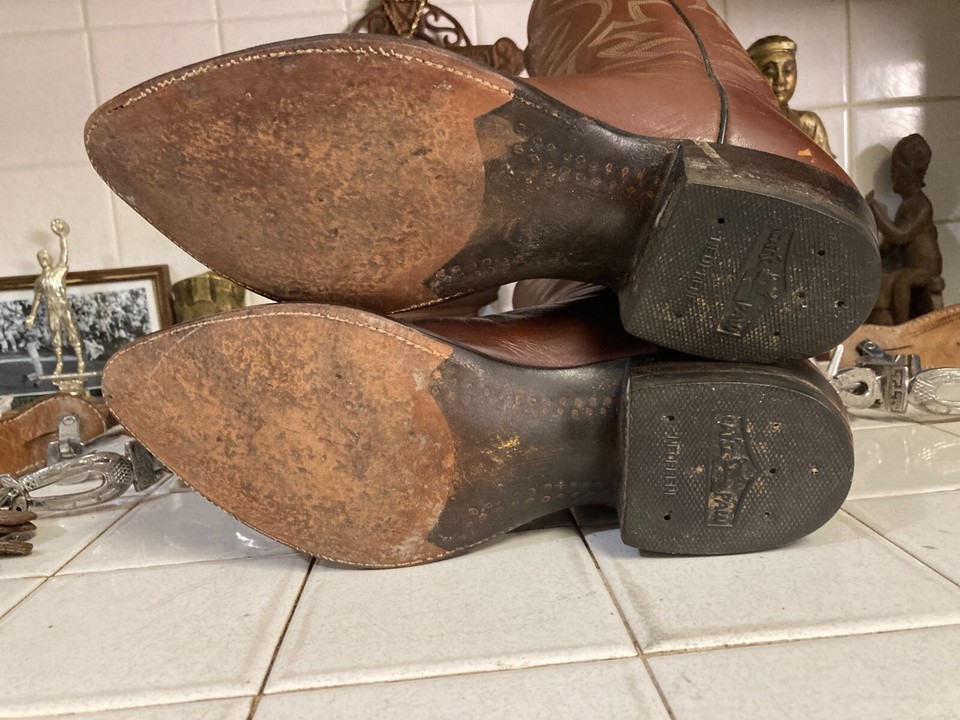 CUSTOM SHOPWESTERN COWBOY POINTED TOE VINTAGE USA BROWN TRUCKER BOOTS 7 ...