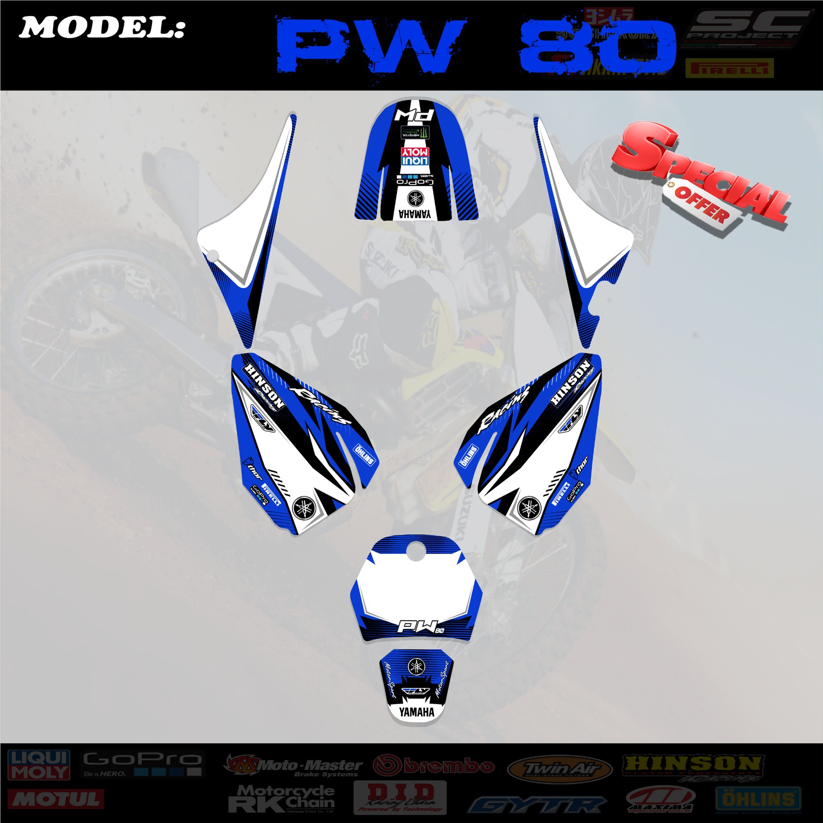 Graphics Kit Decals Fit YAMAHA PW 80 PW80 1983-2020 Stickers Bline Blue ...