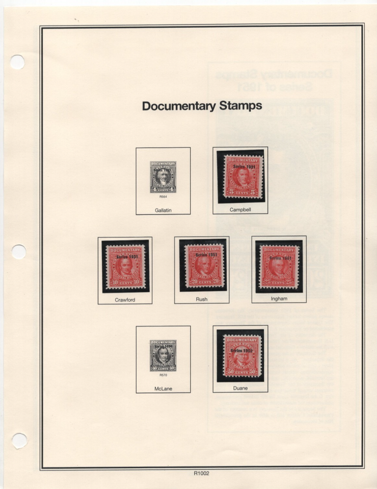 US 1951-1954 COLLECTION OF 46 REVENUE STAMPS ON MYSTIC ALBUM PAGES ALL ...