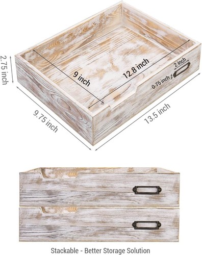 Whitewashed Wood Desk Document Tray with Metal Label | eBay