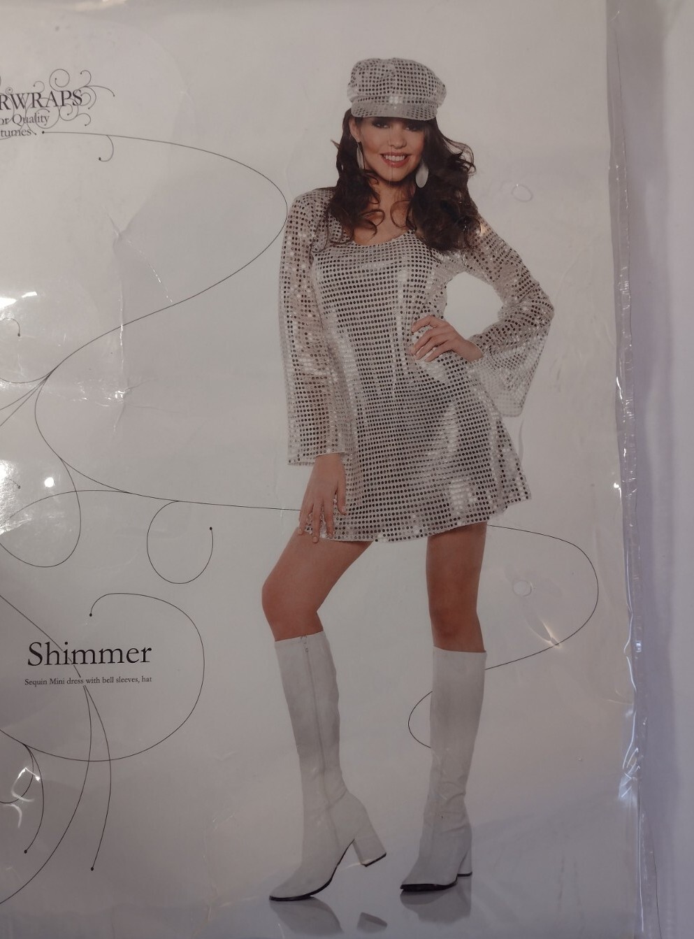 60s Sequin Costume Silver Mini Dress & Hat Bell Sleev… - Gem