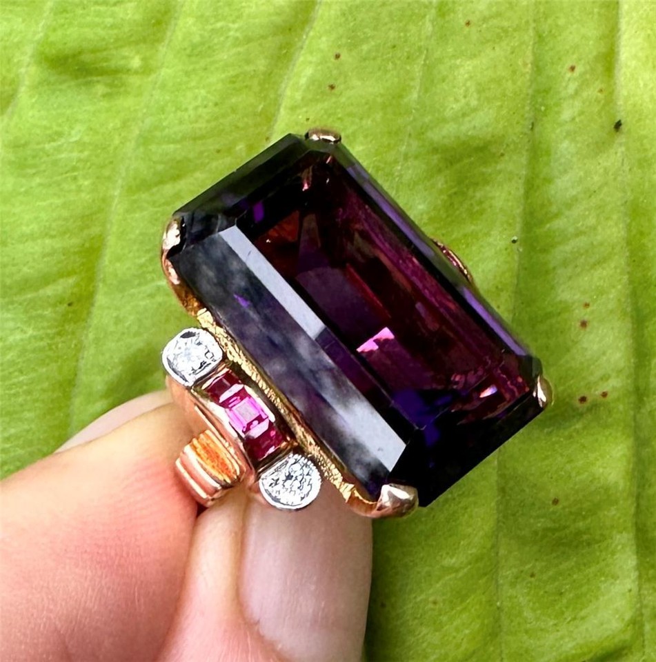Art Deco 23 Carat Siberian Amethyst Ring Old Mine Diamond Ruby 14 Karat ...