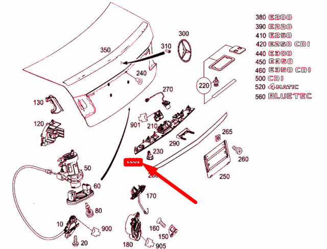 Mercedes-Benz E W212 Rear Lid Handle Molding A2127401893 Genuine for ...