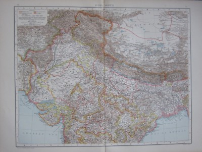 1893 LARGE ANTIQUE MAP INDIA NORTH RAJPUTANA BOMBAY NEPAL KASHMIR ...