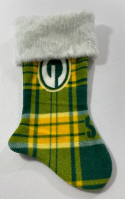 HANDMADE 16"X 9" FLEECE CHRISTMAS STOCKING NFL GREEN BAY PACKERS PLAID ...