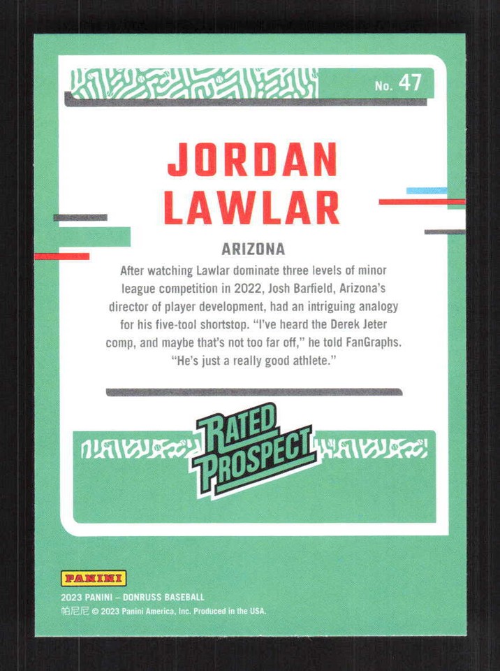 Jordan Lawler 2023 Donruss Rated Prospect Arizona Diamondbacks #47 | eBay