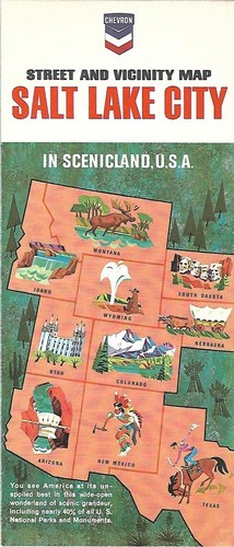 1966 CHEVRON Road Map SALT LAKE CITY Utah Saltair Temple Square Pioneer ...