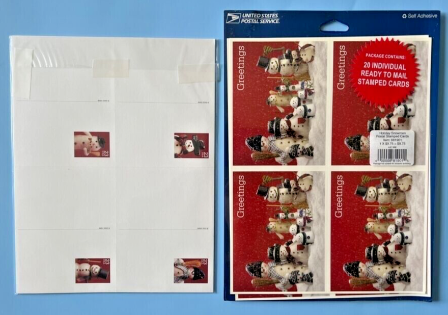 USPS Holiday Snowmen 23¢ Stamped Postal Cards, 20 Christmas Postcard ...