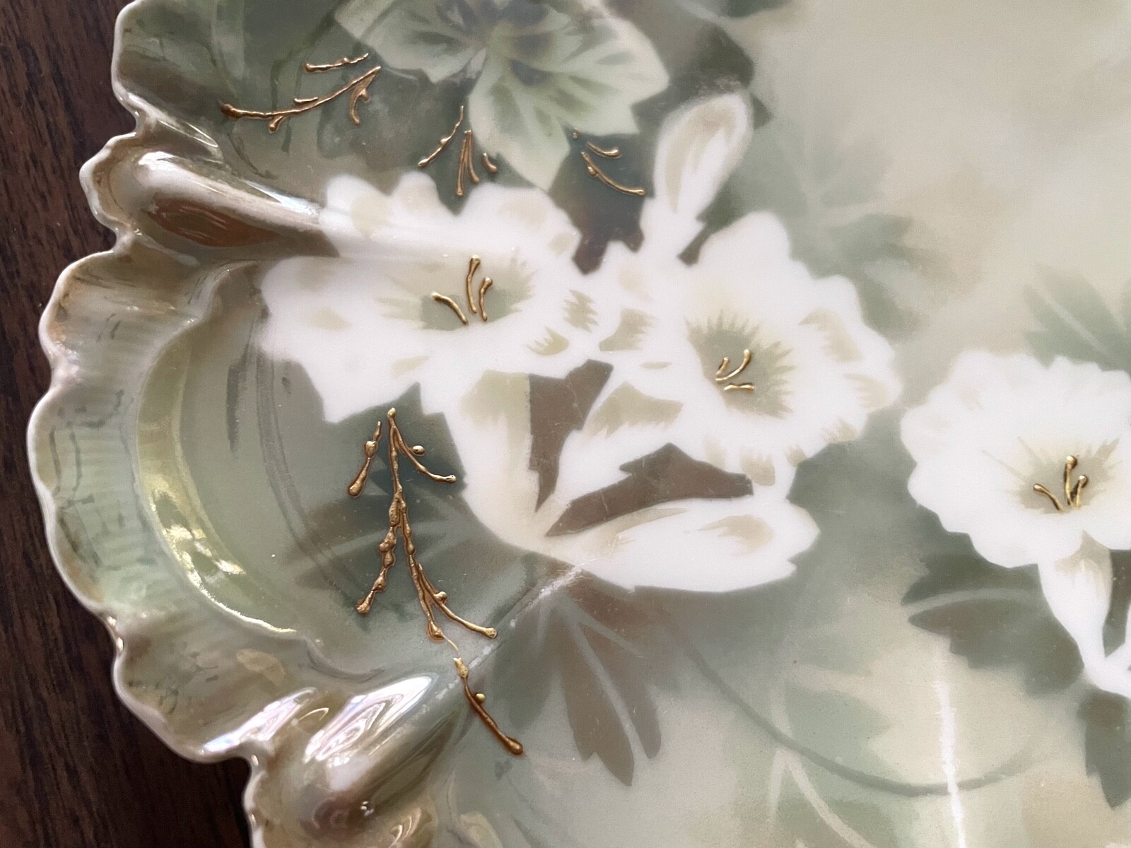 Pretty RS Germany Plate ~ Luster Green with Gold Gilding & White ...