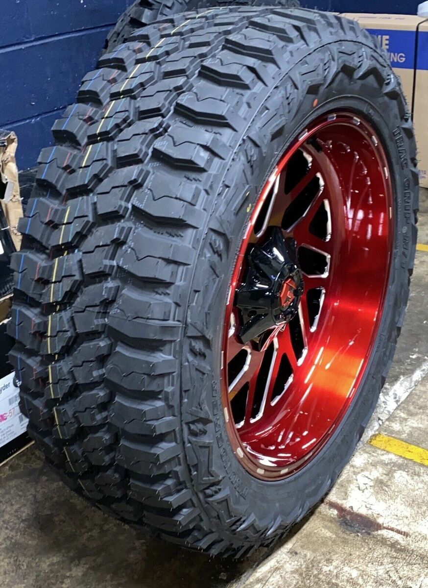 22x10 Fuel D691 Triton Red Black Wheels 35" MT Tires 6x5.5 Chevy ...