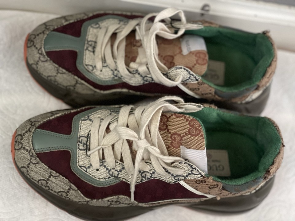 Gucci Sneakers Rhyton Beige Brick Red Designer Shoes Men's Size 7.5US ...