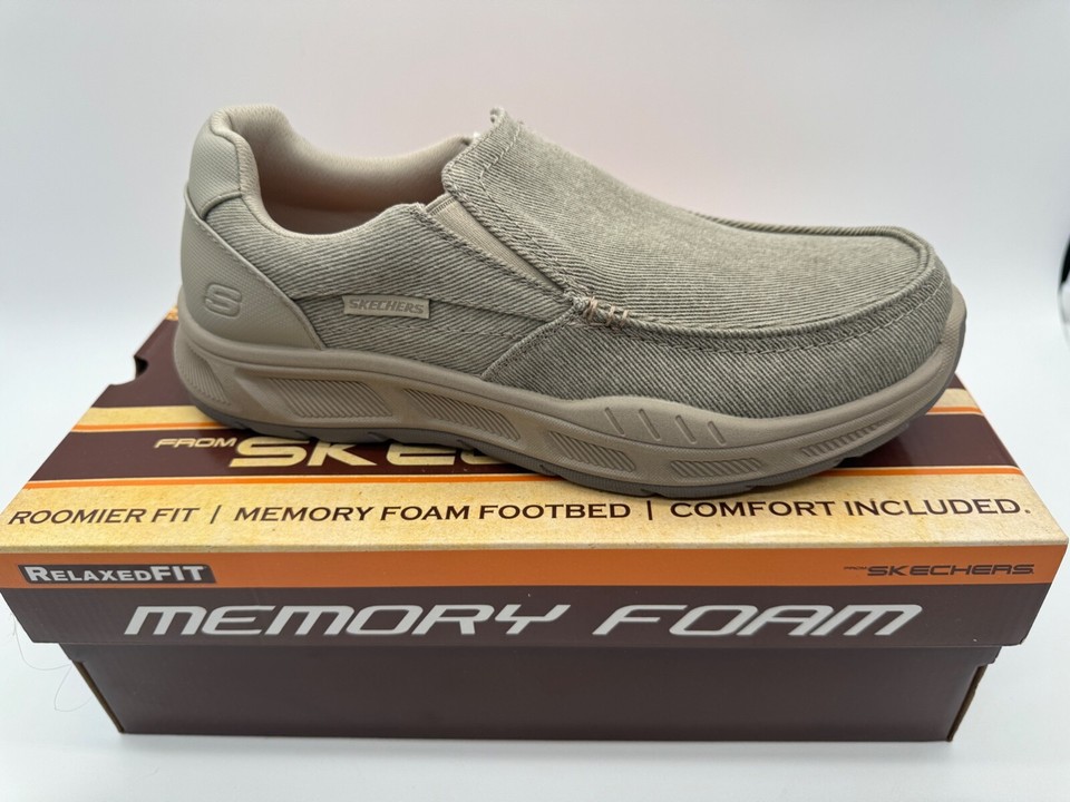 NEW Skechers Cohagen Canvas Slip On Men memory foam Shoe SZ 13 in Taupe ...