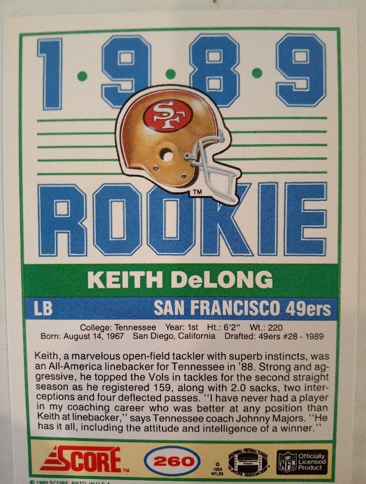 👀1989 Score 🏈- #260💥 Keith DeLong (RC)💥 | eBay