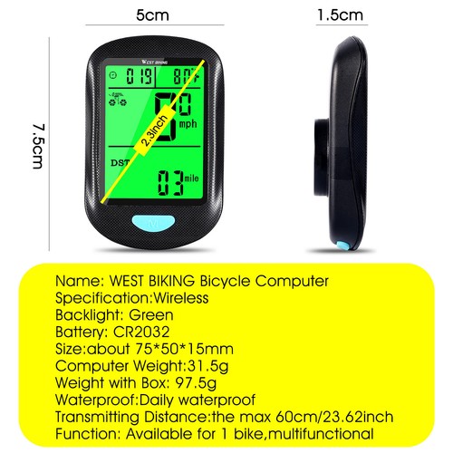 WEST BIKING Wireless Bicycle Computer Waterproof LED Bike Speedometer ...