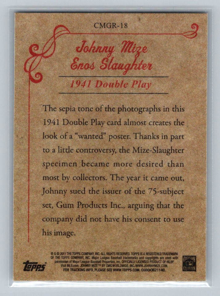 2011 Topps #CMGR-18 Johnny Mize / Enos Slaughter CMG Reprints Cardinals ...