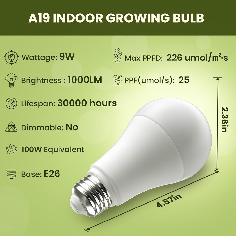 Grow Light Bulbs, LED Grow Light Bulb A19 Bulb, Full Spectrum Grow ...
