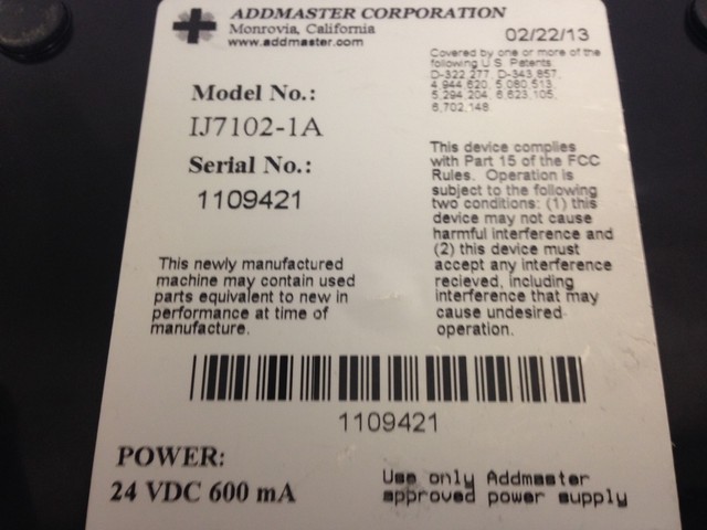 Addmaster Ij7102-1a Usb/serial Inkjet Printer With Accesories for sale ...