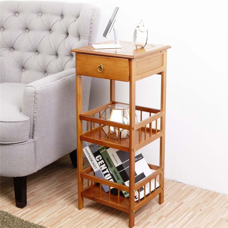 Sturdy Bamboo Side Table Nightstand Bedside/Console/Lamp/Telephone ...
