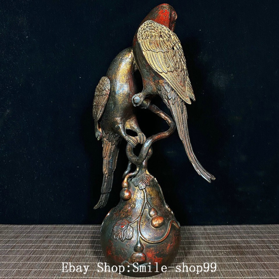 13.9" Qianlong Pure Bronze Fengshui Mandarin Duck Bird Incense Burner ...