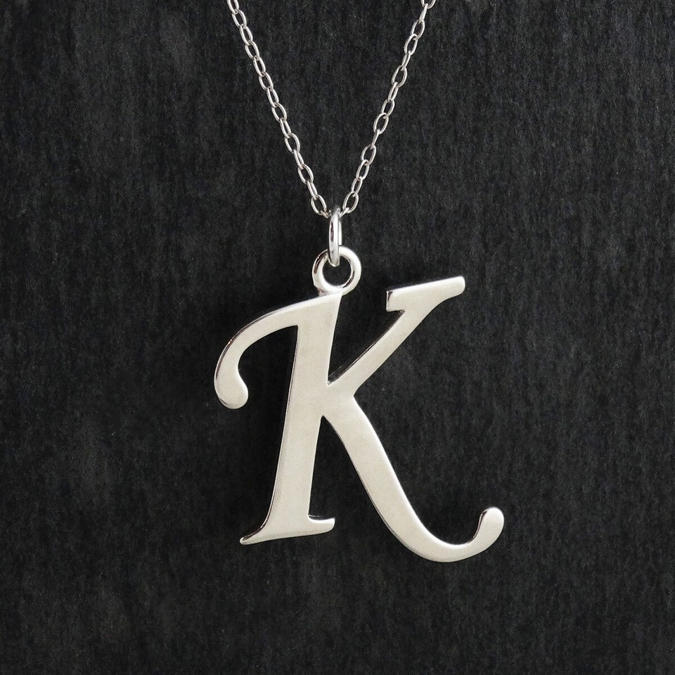 Script Letter K Charm Necklace 925 Sterling Silver Capital Initial A-Z ...