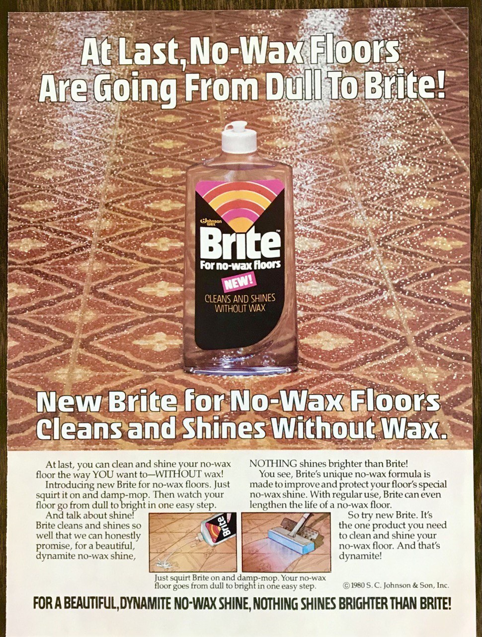 1980 Brite Floor Cleaner PRINT AD No Wax Floors Are Going From Dull to Brite | eBay