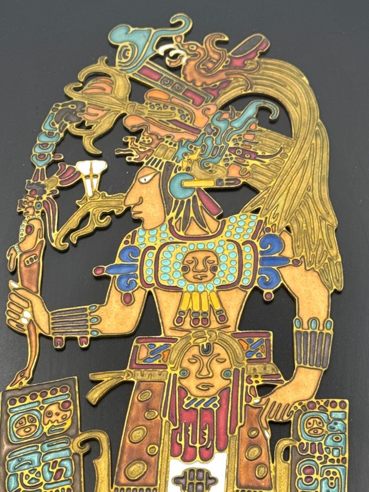 MUSEUM QUALITY! Miguel Pineda RARE! Enamel Copper Guatemala AZTEC ...