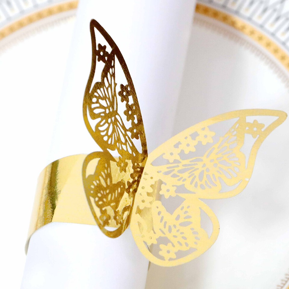 50Pcs Disposable Butterfly Paper Napkin Ring Party Decor Serviette ...