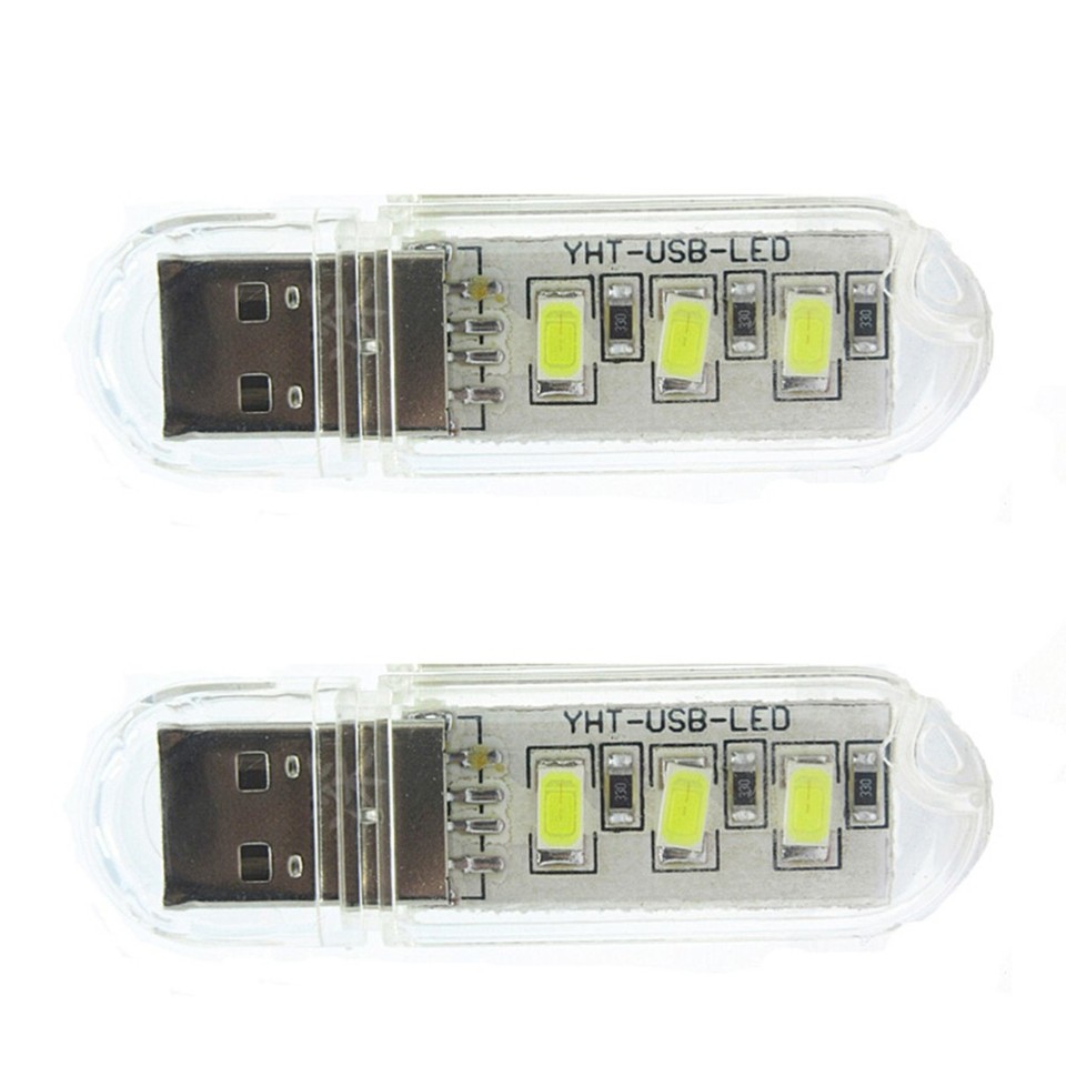 2PCS Mini Portable Bright 3 LED Night Light USB Lamp (White) USB Book ...