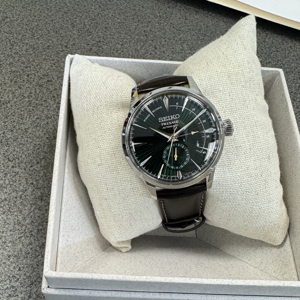 Seiko Men's Presage Automatic Green Dial Brown Leather Strap Watch ...