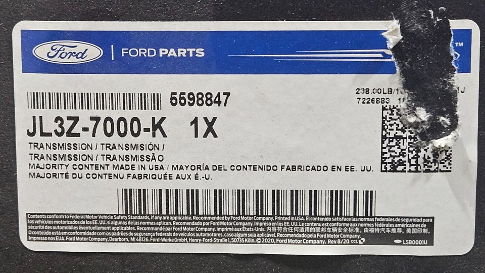 Ford F-150 Automatic Transmission Assembly 10R80 - JL3Z-7000-K 2wd - No ...