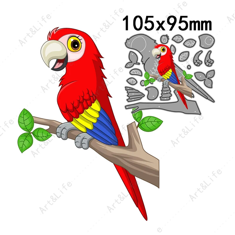 Macaw Parrots Birds Perched Branch Metal Cutting Dies Scrapbooking Card ...