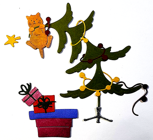 Cat Tipping Over Christmas Tree Bad Kitty Present FUNNY Metal Dies ...