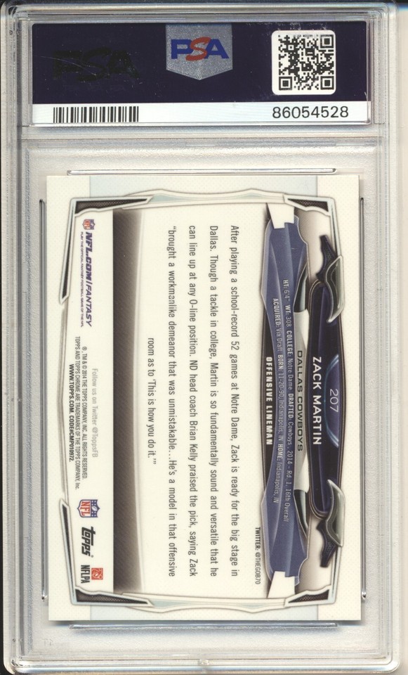 86054528 - Zack Martin - 2014 Topps Chrome #207 RC Rookie PSA 10 FUTURE ...