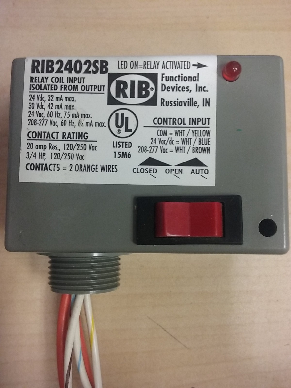 FUNCTIONAL DEVICES INC / RIB RIB2402SB Enclosed Pre-Wired Relay,SPST ...