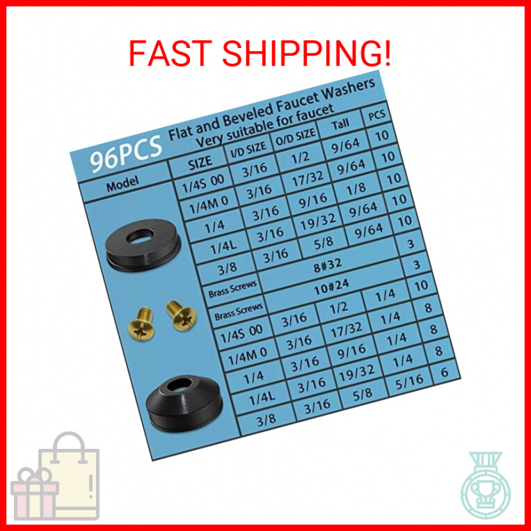 TWCC 96 pc Flat and Beveled Faucet Washers and Brass Bibb Screws ...