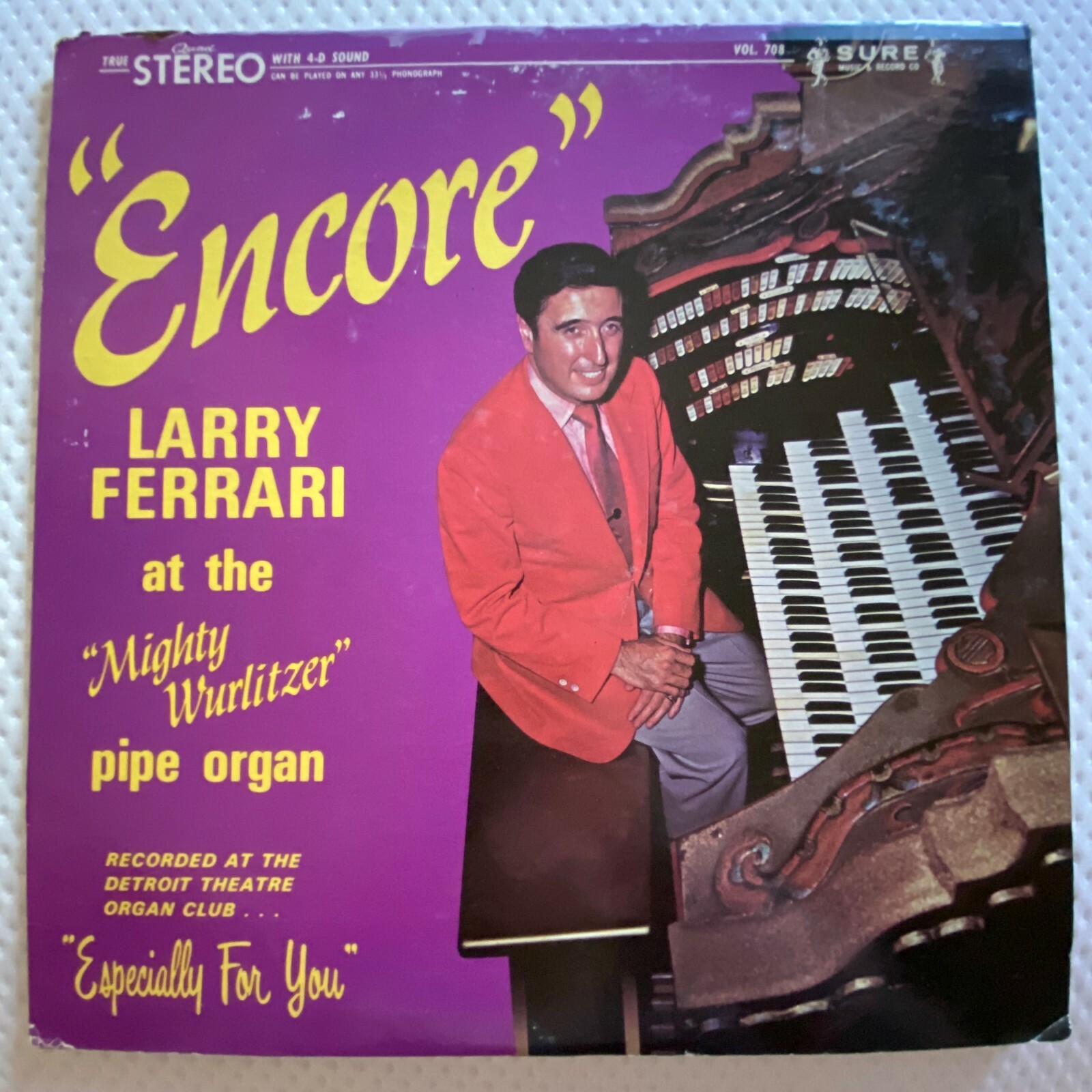 Larry Ferrari~Encore At The Mighty Wurlitzer~Sure Music Record Co LP ...
