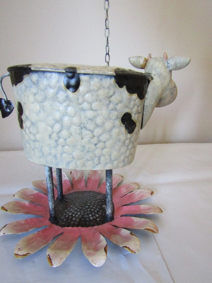 Holstein Cow & Sunflower Birdhouse - Metal Hanging Rustic Country Farm ...