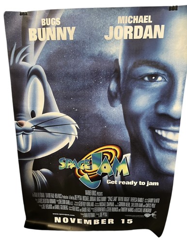 Vintage 1996 Rare Space Jam Huge Vinyl Movie Poster Michael Jordan ...