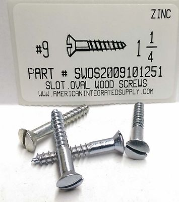 #9x1-1/4 Oval Head Slotted Wood Screws Steel Zinc Plated (30) | eBay