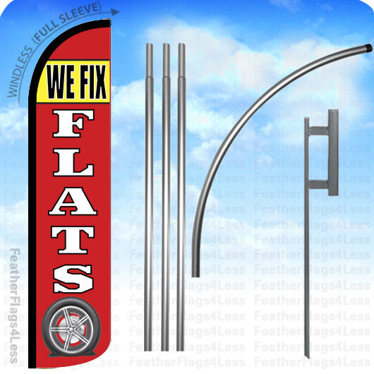 WE FIX FLATS - Windless Swooper Flag 15' KIT Feather Tire Repair Banner ...