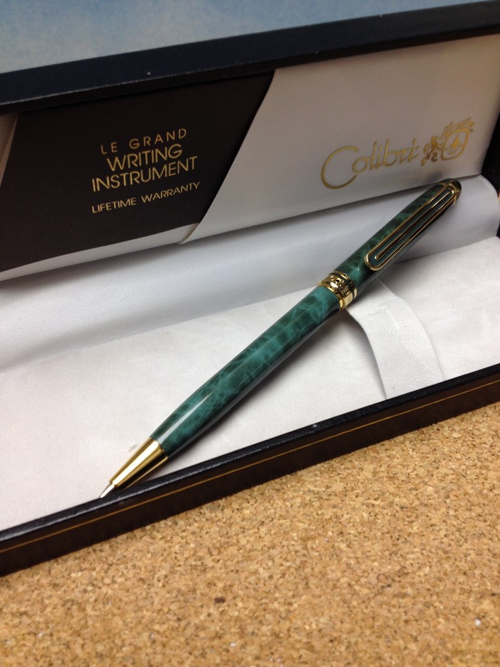 GENUINE COLIBRI LE GRAND GREEN w/ GOLD TRIM PENCIL PEN VINTAGE NEW OLD ...