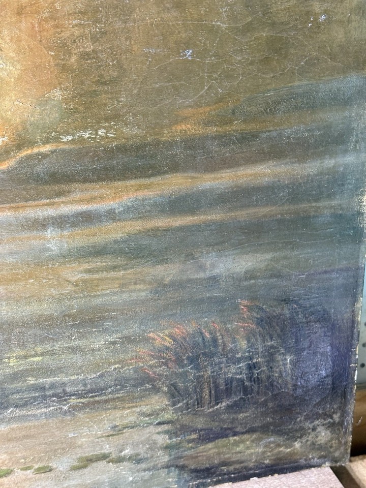 Antique Northern European Oil On Canvas Moonlit Marsh Scene Romantic ...