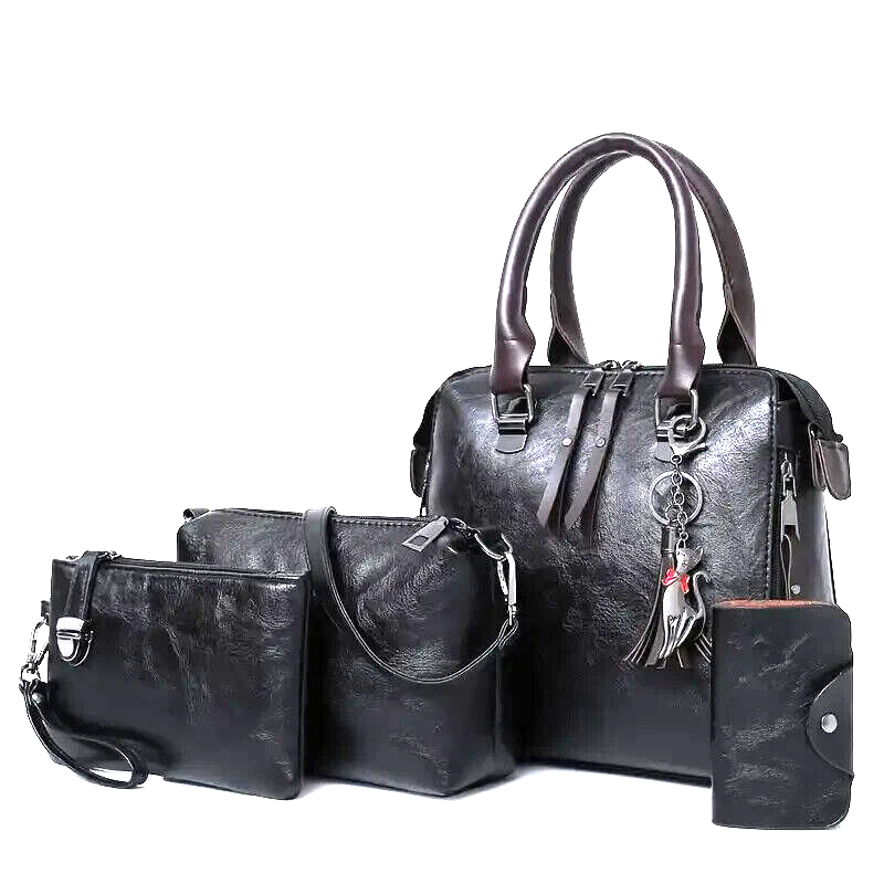 LUGGAGE. 4pcs Faux Leather Bag Set, Stylish Tassel Decor Handbag ...