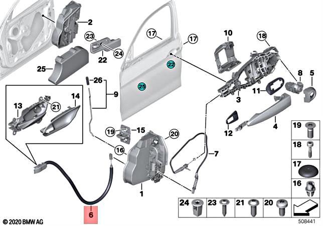 Genuine BMW F20 114d 114i Bowden Cable Inside Door Opener Front ...