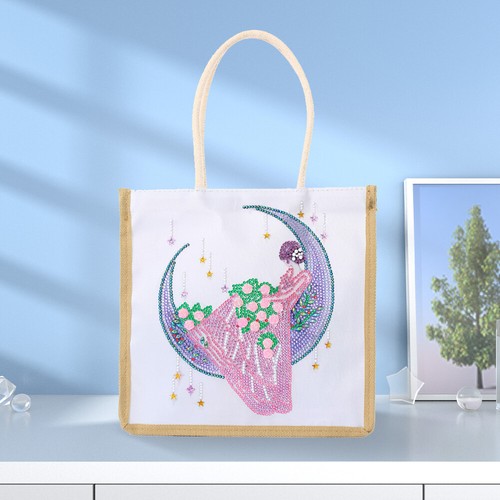 Moon Fairy Diamond Painting Handbag DIY Linen Shopping Storage Bag ...