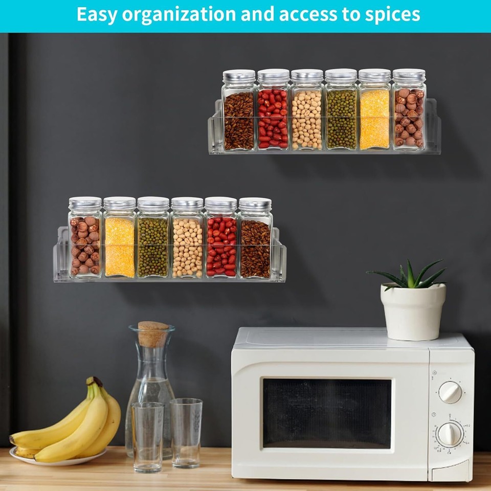 2 Pack Wall Mounted Clear Acrylic Spice Rack Organizer Spice Shelves ...