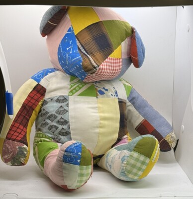 Vintage Handmade Patchwork Quilted Teddy Bear Stuffed Animal Plush 18 ...