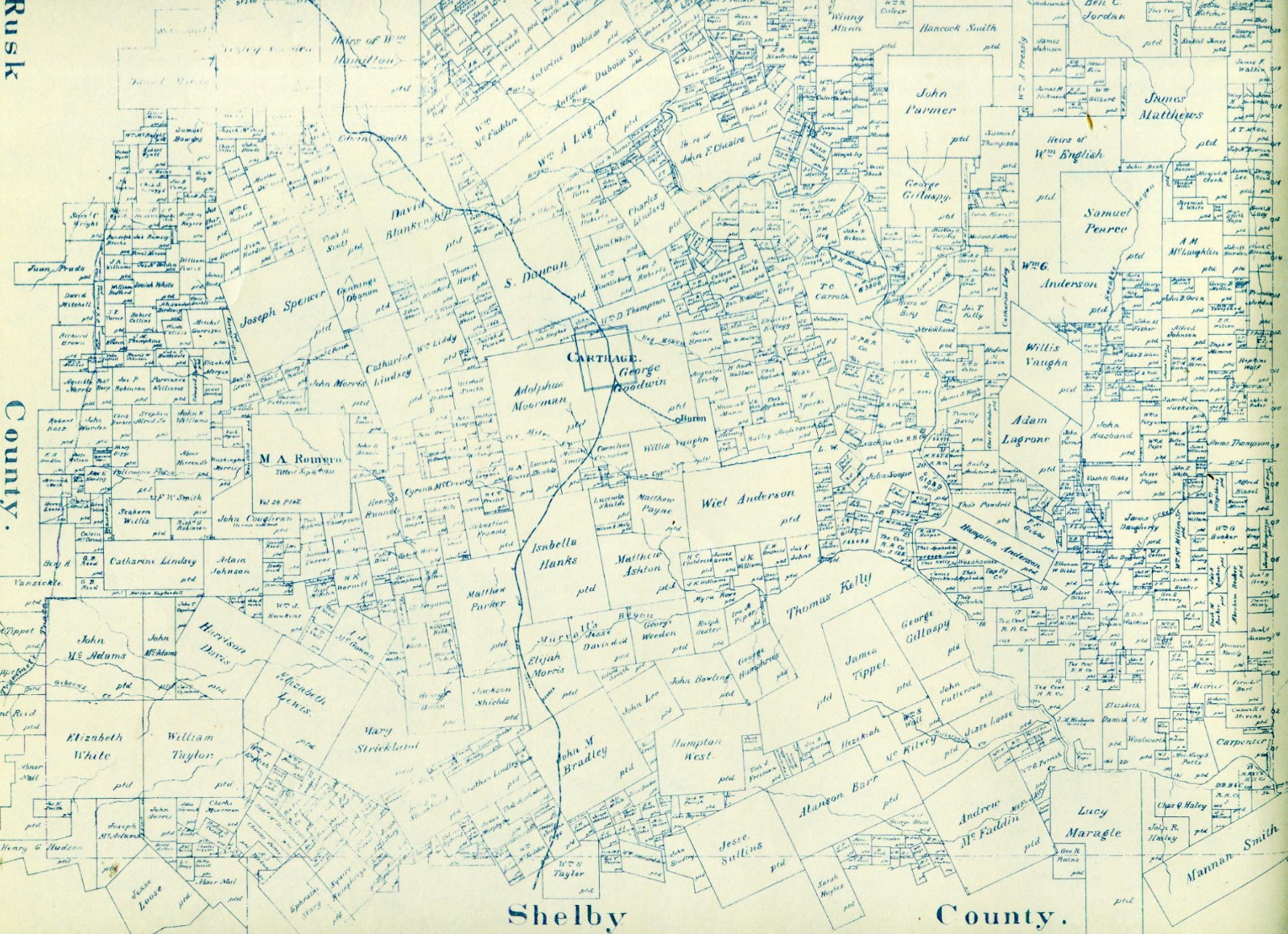 Old Panola County Texas General Land Office Owner Map Carthage Boren ...